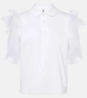 Noir Kei Ninomiya Tulle Trimmed Cotton Polo Shirt - White