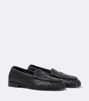 Bottega Veneta Silenzio Intrecciato Leather Loafers - Black