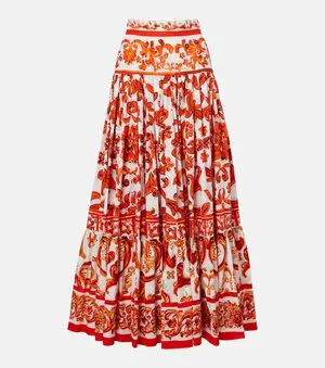Dolce & Gabbana Majolica Cotton Poplin Maxi Skirt - Orange