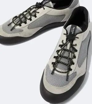 Prada Speedrock Leather-trimmed Sneakers - Grey
