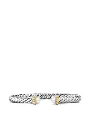 David Yurman Cable Flex® Bracelet With Pearls And Diamonds In Sterling And 14k Yellow Gold - Silver