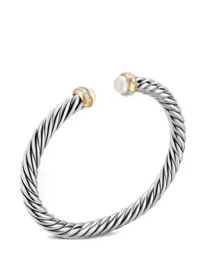 David Yurman Cable Flex® Bracelet With Pearls And Diamonds In Sterling And 14k Yellow Gold