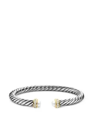David Yurman Cable Flex® Bracelet With Pearls And Diamonds In Sterling And 14k Yellow Gold