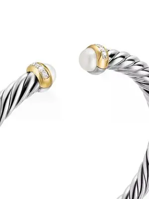 David Yurman Cable Flex® Bracelet With Pearls And Diamonds In Sterling And 14k Yellow Gold