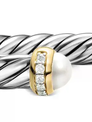 David Yurman Cable Flex® Bracelet With Pearls And Diamonds In Sterling And 14k Yellow Gold