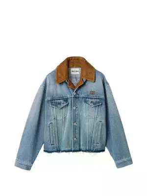 Miu Miu Washed Denim And Suede Blouson Jacket - Blue