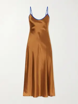 Comme Si Bias Silk-charmeuse Slip Midi Dress - Brown