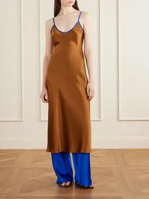 Comme Si Bias Silk-charmeuse Slip Midi Dress - Brown