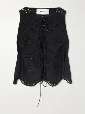 Matteau Scalloped Broderie Anglaise Cotton Top - Black