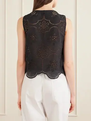 Matteau Scalloped Broderie Anglaise Cotton Top - Black