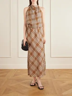 Matteau Layered Checked Cotton-voile Midi Dress - Brown