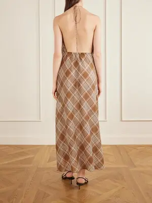 Matteau Layered Checked Cotton-voile Midi Dress - Brown
