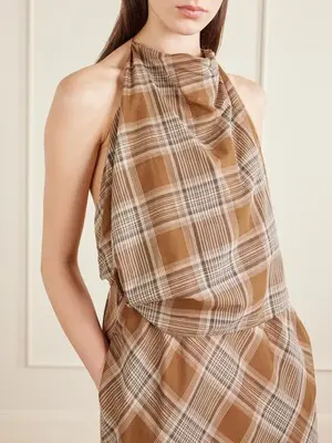 Matteau Layered Checked Cotton-voile Midi Dress - Brown