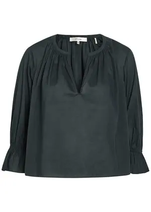 FRAME The Poet Gathered Cotton Blouse - Navy