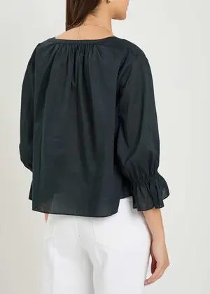 FRAME The Poet Gathered Cotton Blouse - Navy