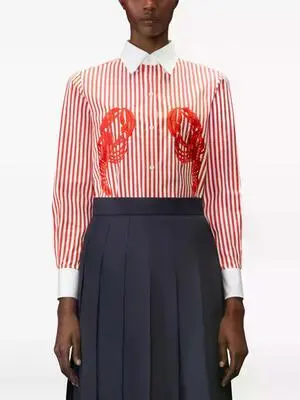 Thom Browne University Stripe Lobster Appliqué Shirt
