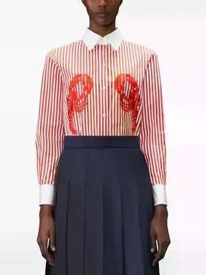 Thom Browne University Stripe Lobster Appliqué Shirt