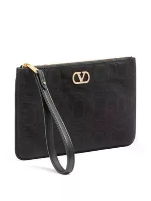 Valentino Garavani Vlogo Signature Clutch In Moiré Fabric With Jewel Embellishment - Black