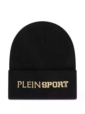 PLEIN SPORT Logo-embroidered Ribbed Cuff Beanie - Black