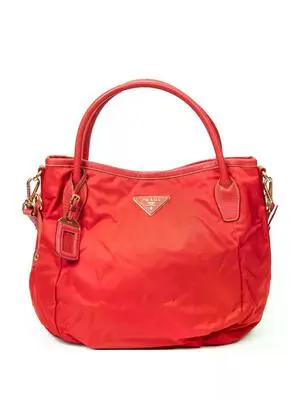 Prada Logo Plaque Tote Bag - Red
