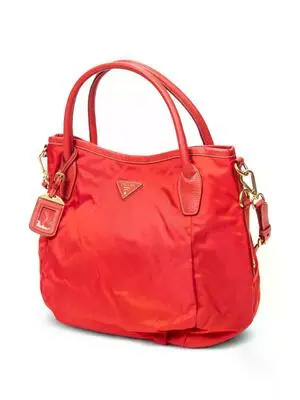 Prada Logo Plaque Tote Bag - Red