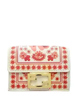 Fendi 2010-2026 Leather Coral Bandana Baguette Micro Trifold Wallet Small Wallets - Red