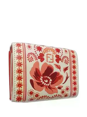 Fendi 2010-2026 Leather Coral Bandana Baguette Micro Trifold Wallet Small Wallets