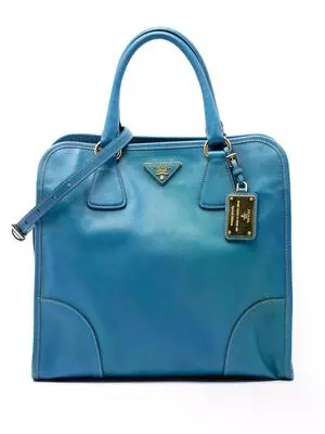 Prada Saffiano Lux Shopping Tote Satchel - Blue