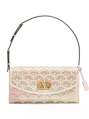 Valentino Garavani Devain Small Shoulder Bag With Pearls And Rhinestones - Neutrals