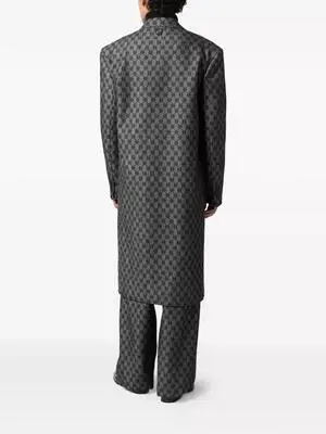Philipp Plein Monogram-jacquard Double-breasted Coat