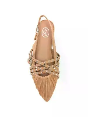 Ash Studded Ruched Ballet Flats - Brown