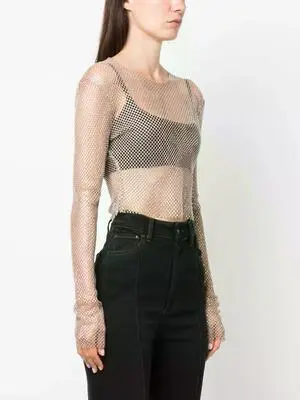 GENNY Rhinestone Mesh Cropped Blouse