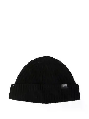 MAISON MARGIELA Ribbed-knit Logo Patch Beanie Hat - Black