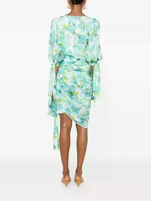 Chloé Floral Print Sweetheart Neck Puff Sleeve Midi Dress