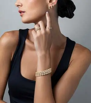 DAVID MORRIS Yellow Gold And Diamond Hexagon Bangle