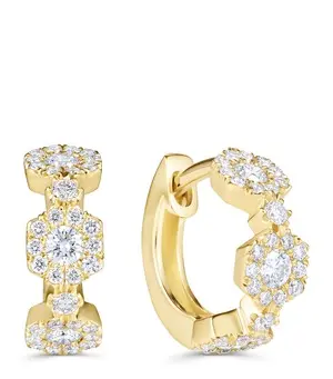 DAVID MORRIS Yellow Gold Diamond Triolette Hexagon Hoop Earrings - Clear