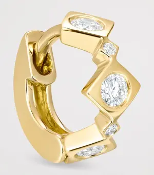 DAVID MORRIS Yellow Gold And Diamond Triolette Square Single Hoop Earring