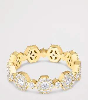 DAVID MORRIS Yellow Gold And Diamond Triolette Hexagon Ring