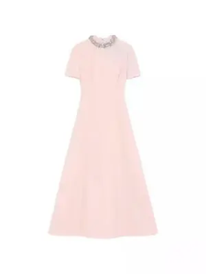 Valentino Garavani Crepe Couture Embroidered Midi Dress - Pink