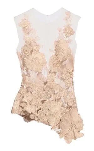 Elie Saab Embroidered Tulle Top - Tan