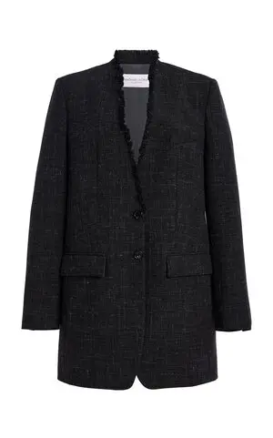 Michael Kors Frayed Wool-linen Blazer - Dark Grey