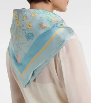 Gucci Flora Silk Twill Scarf - Blue