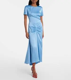 Victoria Beckham Gathered Satin Midi Dress