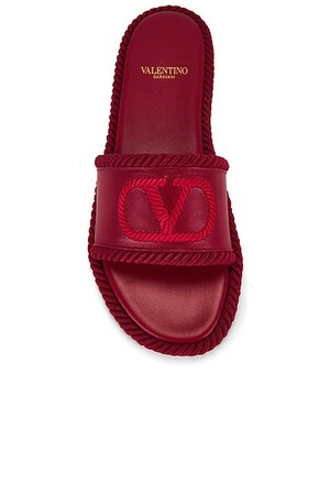 Valentino Garavani V Logo Torchon Slide Espadrilles - Deep Red