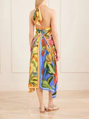 Farm Rio Rainbow Summer Printed Satin Midi Skirt