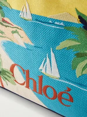 Chloé Embroidered Beach Scene Canvas Tote - Multi