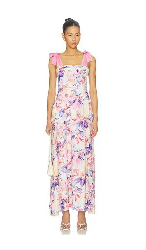 Beach Riot Floral Maxi Dress With Tie Shoulders - White,pink