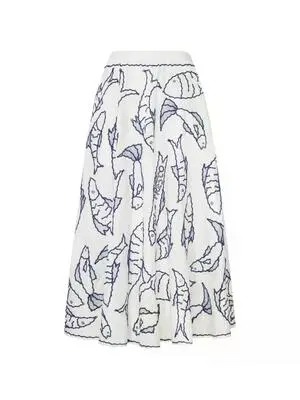 Farm Rio Embroidered Linen Midi Skirt - White