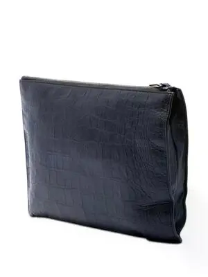 Saint Laurent Croc Embossed Leather Monogram Document Holder Clutch Bag