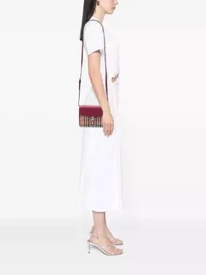 Burberry Small Leather And House Check Canvas Derby Macken Crossbody Bag - Red